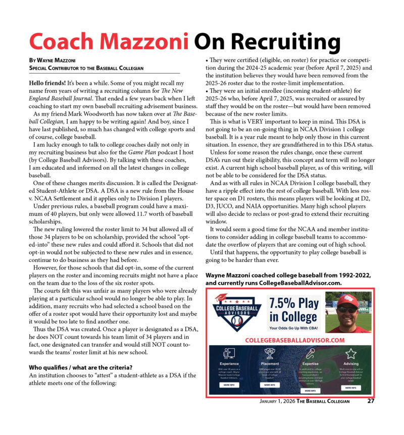 Wayne Mazzoni - On Recruiting - The Baseball Collegian